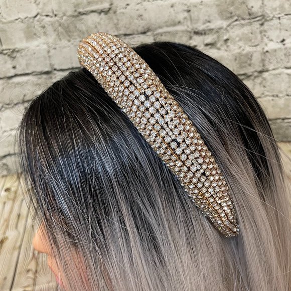Accessories | Gold Rhinestone Puff Headband New | Poshmark